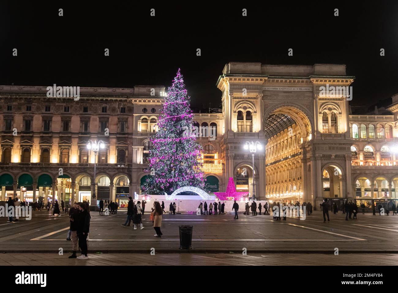 Milan, Italy - December 2022: wide angle street view of Piazza Duomo ...