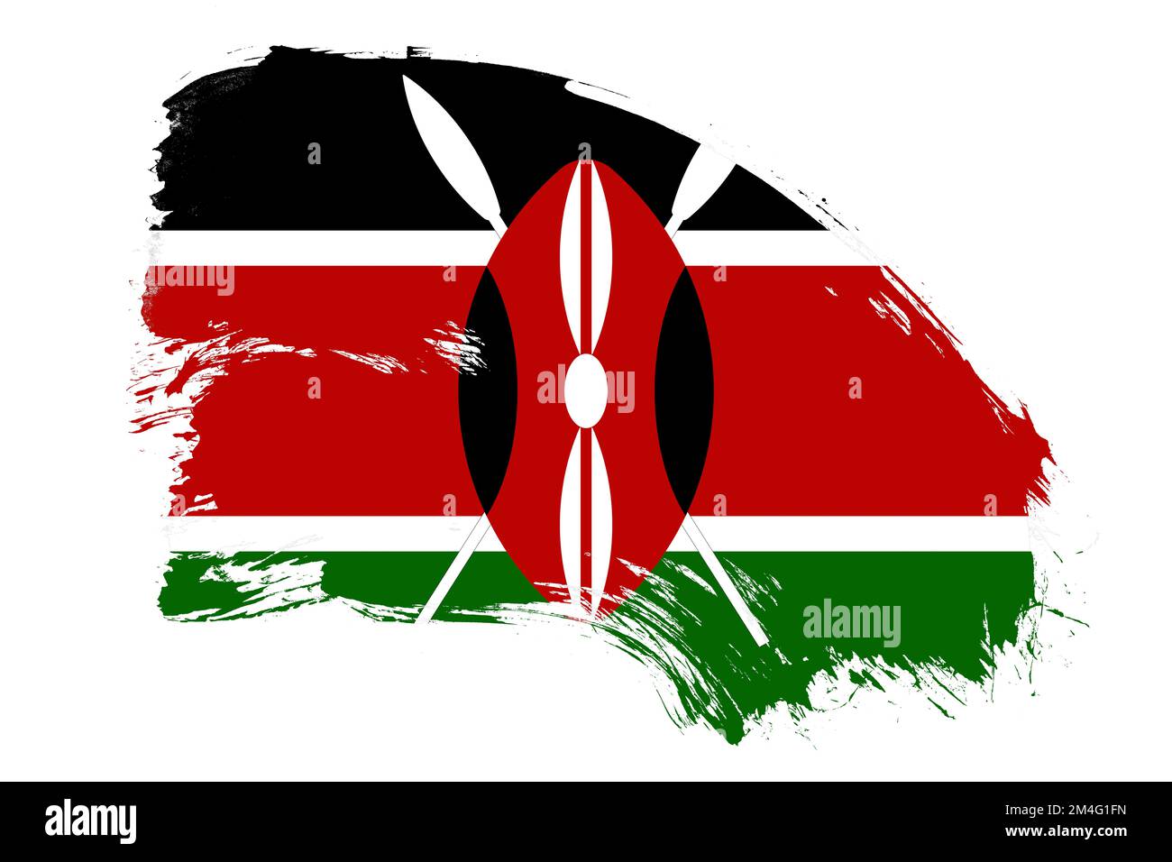 Kenya flag on white background with abstract paint brush texture effect ...