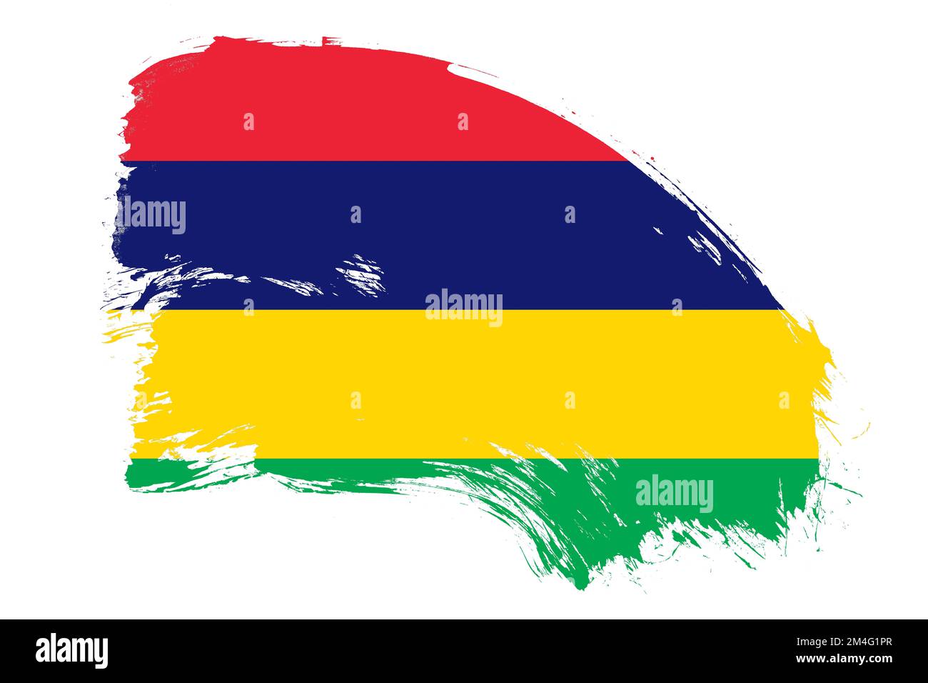 Mauritius flag on white background with abstract paint brush texture ...