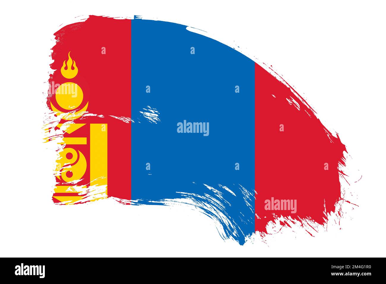 Mongolia flag on white background with abstract paint brush texture ...