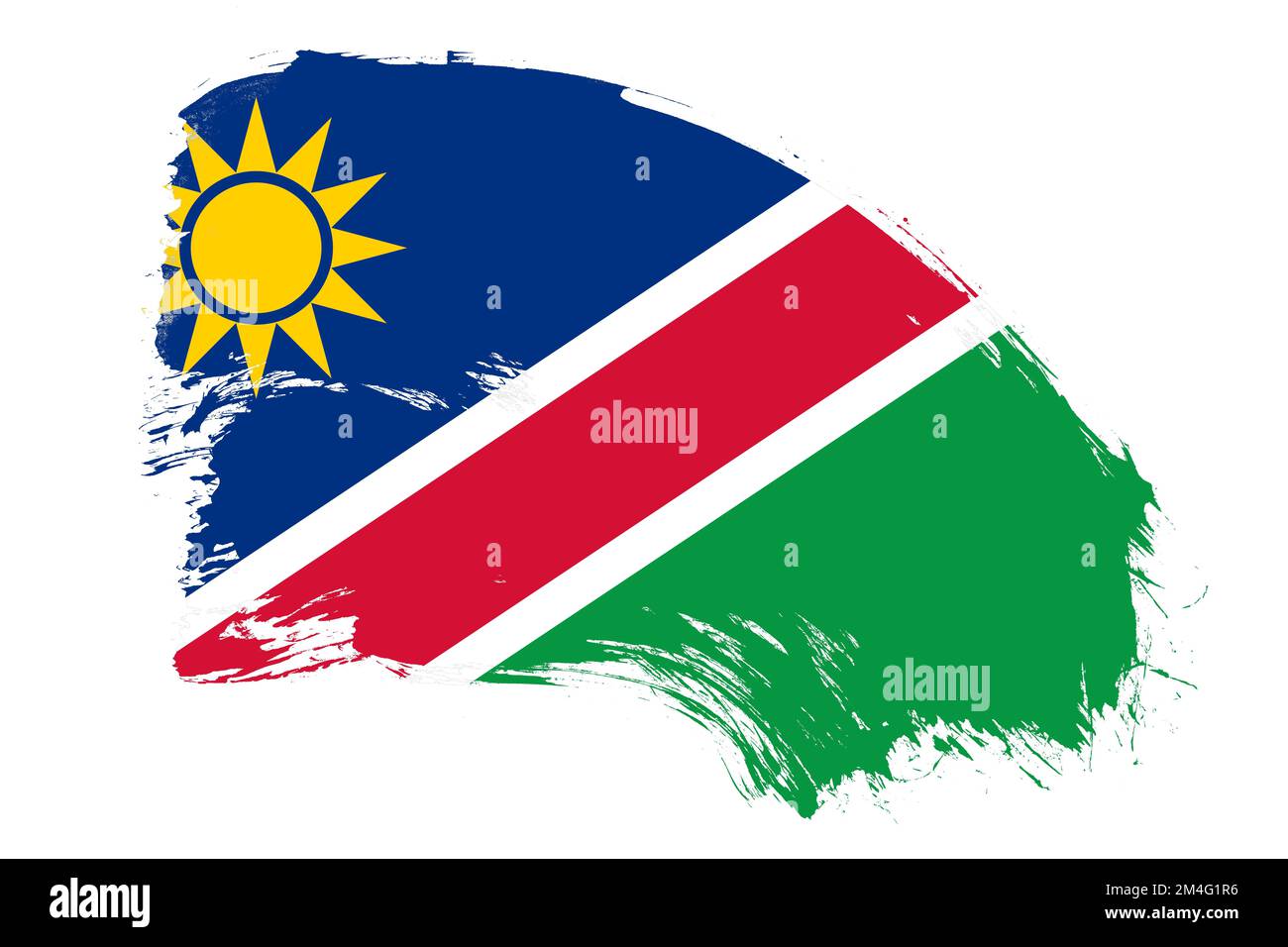 Namibia flag on white background with abstract paint brush texture ...