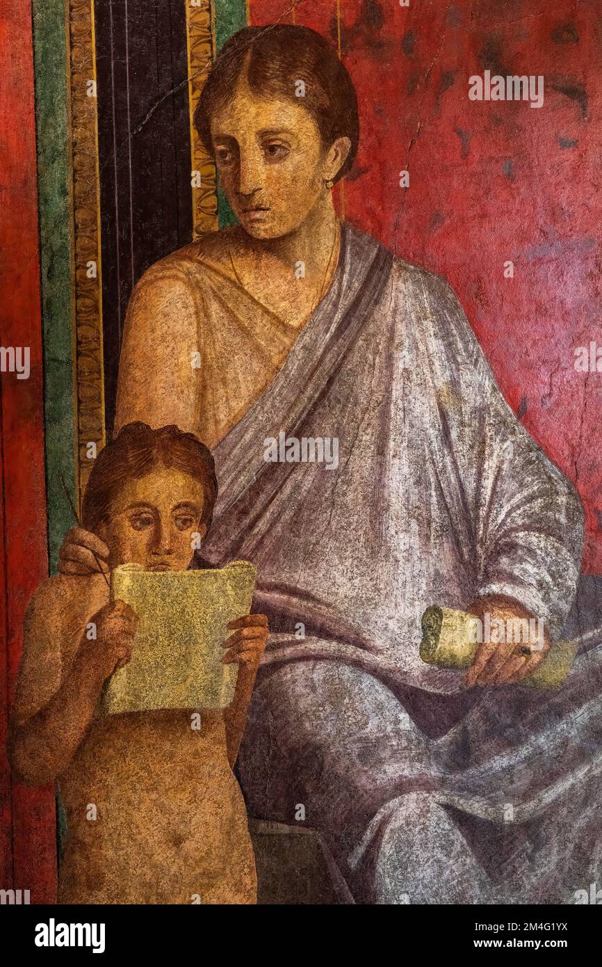 Ancient Roman fresco in Pompeii showing a detail of the mystery cult of ...