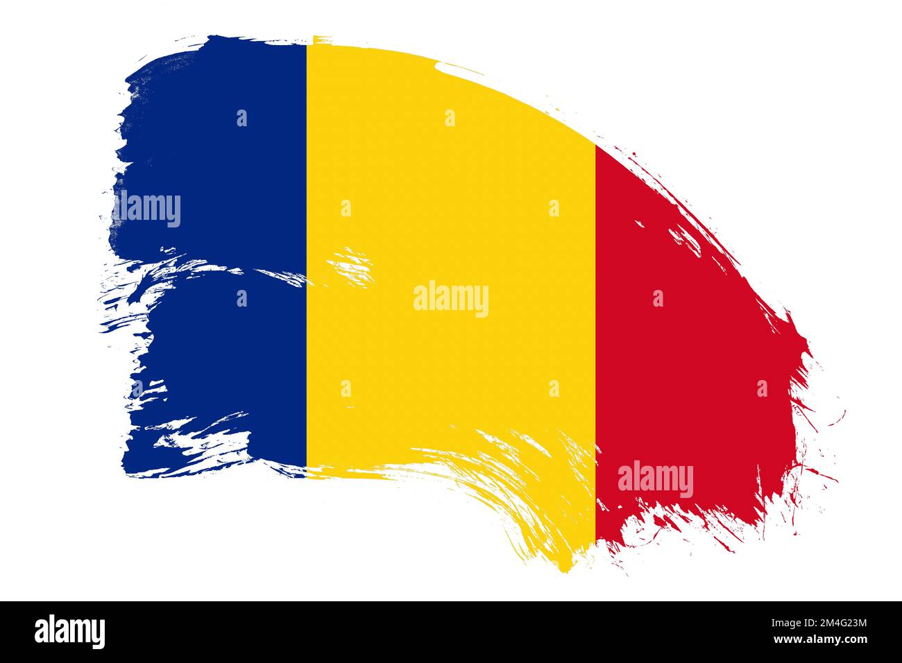 Romania flag on white background with abstract paint brush texture ...