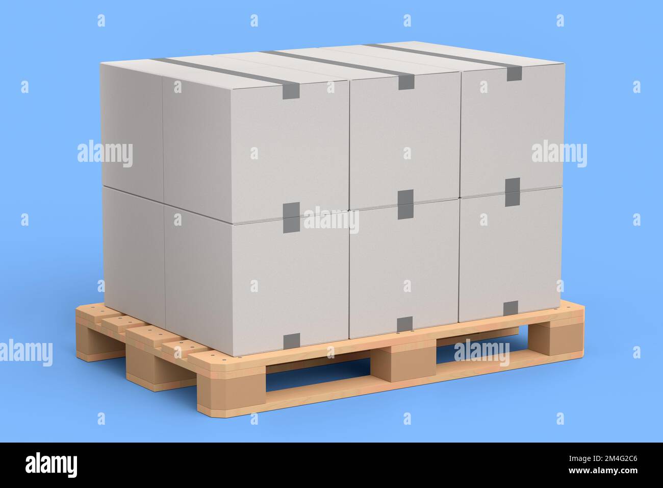 Set of wooden pallet for warehouse cargo storage with cardboard boxes ...