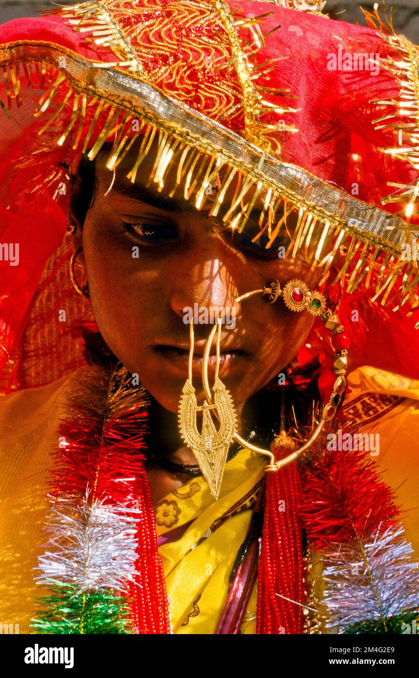 Bride during the wedding ceremony in the village Gangi with the typical ...