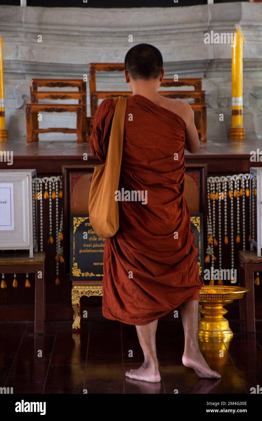 Thai monks people journey visit archaeology and pay respect praying ...