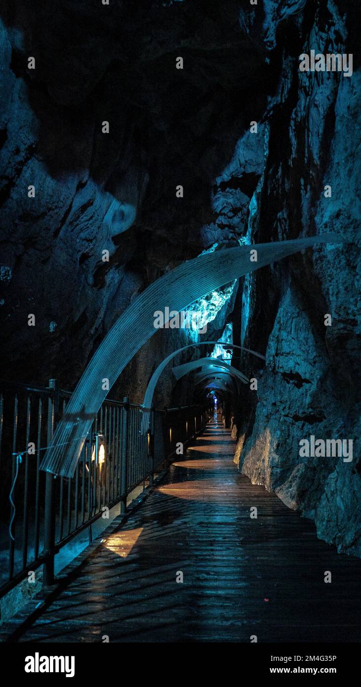 A vertical shot of Ryusendo Cave at night in Iwate Stock Photo - Alamy