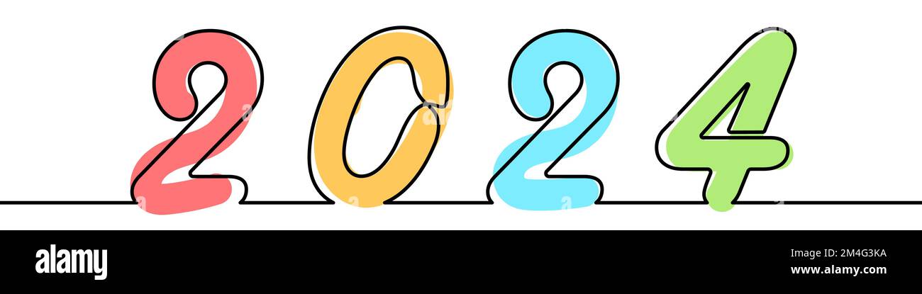 Continuous line drawing of 2024 year. One line drawing holiday ...