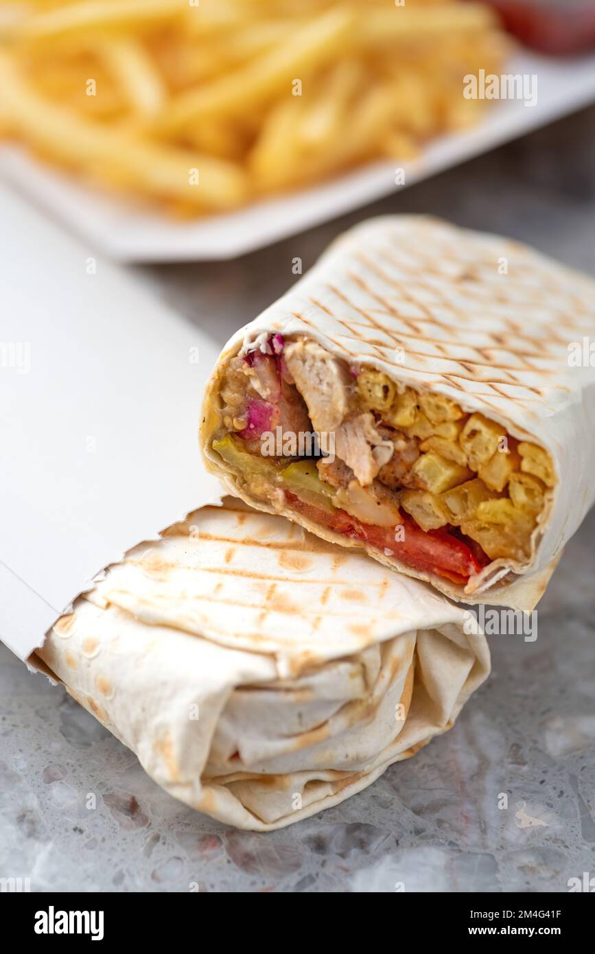 Shawarma sandwich gyro fresh roll of lavash, chicken beef shawarma ...