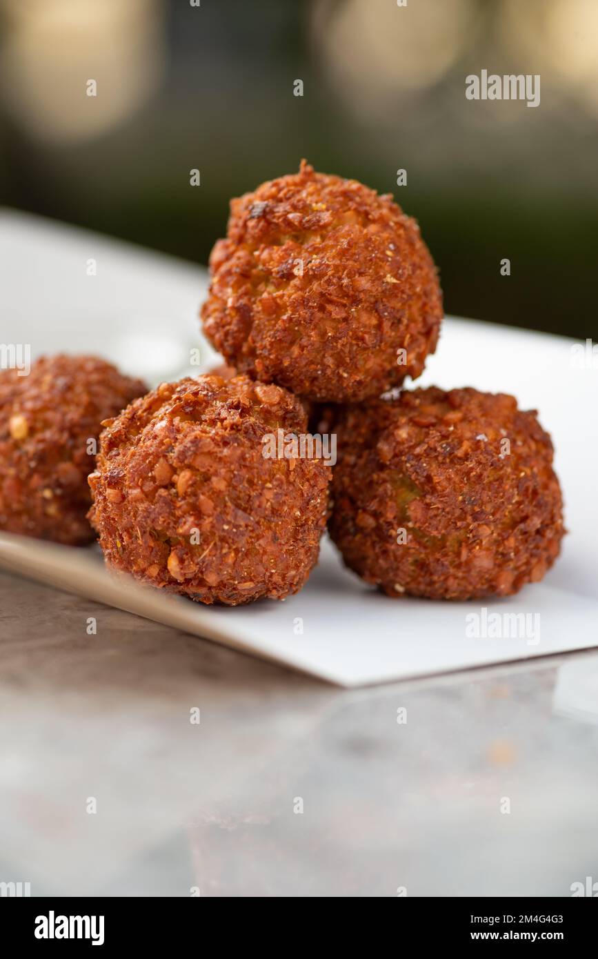 food delivery, falafel takeaway food, paper containers with falafel ...