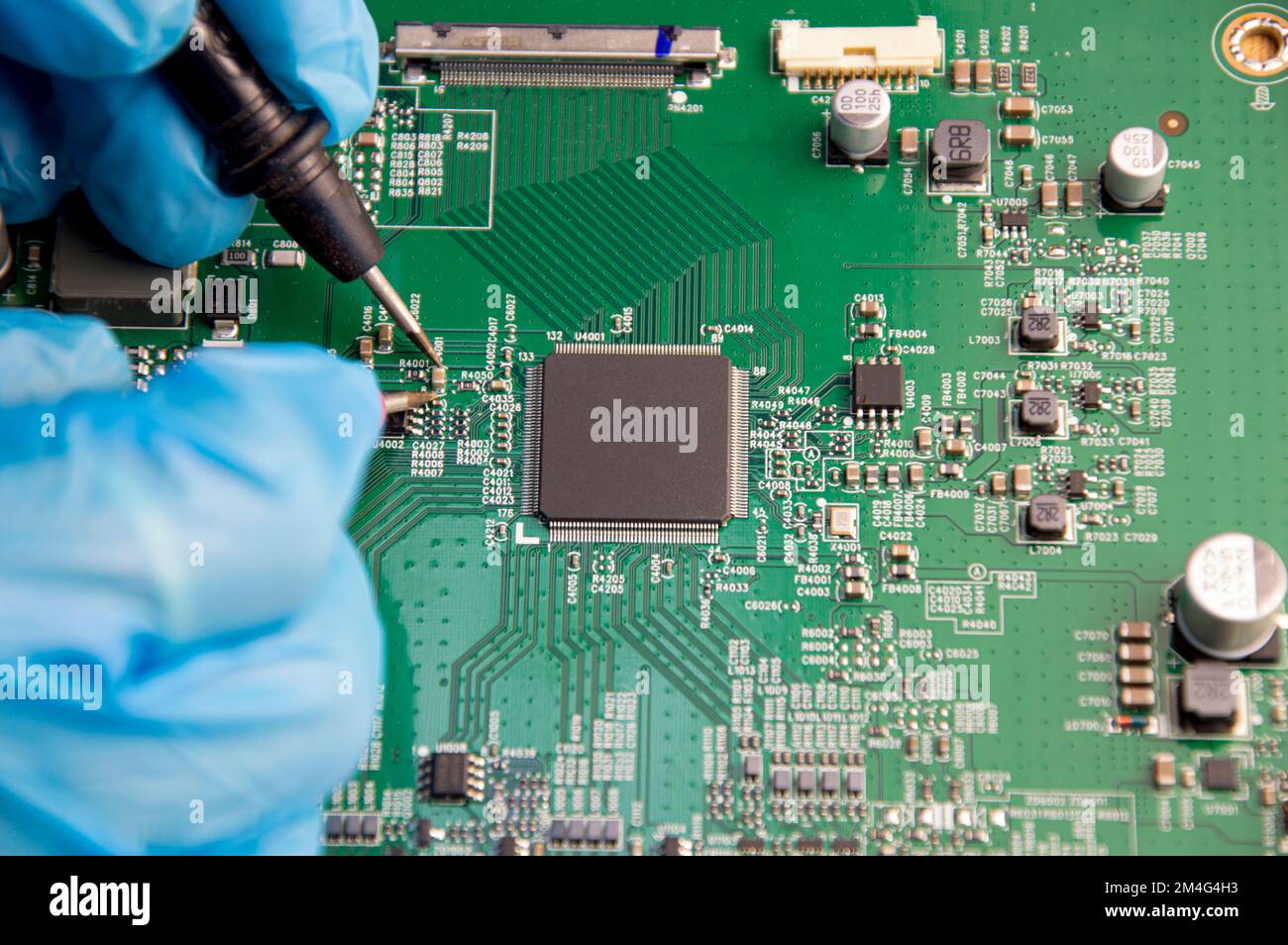 Top view of electronic motherboard, motherboard repair Stock Photo - Alamy