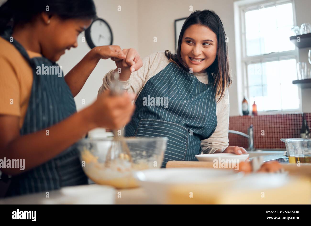 Mom, girl and cooking with learning, motivation and teaching for ...