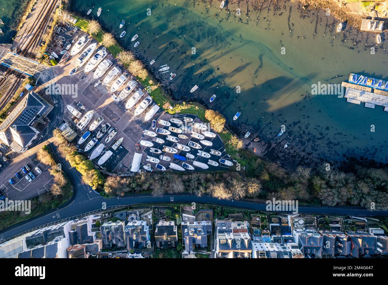 Top down over Darthaven Marina and Waterhead Creek from a drone, River ...