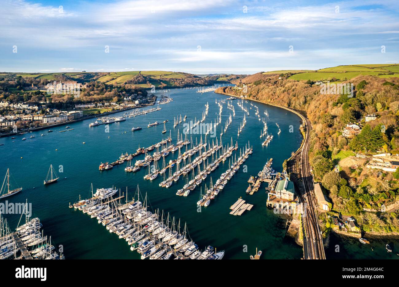 River Dart and Dartmouth from a drone, Darthaven Marina and Waterhead ...