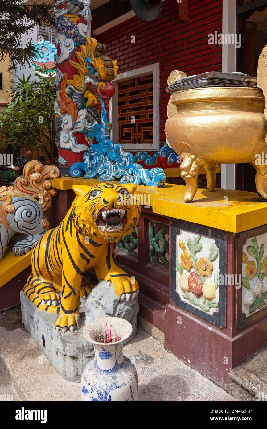 Tiger statue and symbolic carvings, Tran Hung Dao temple, Ho Chi Minh ...