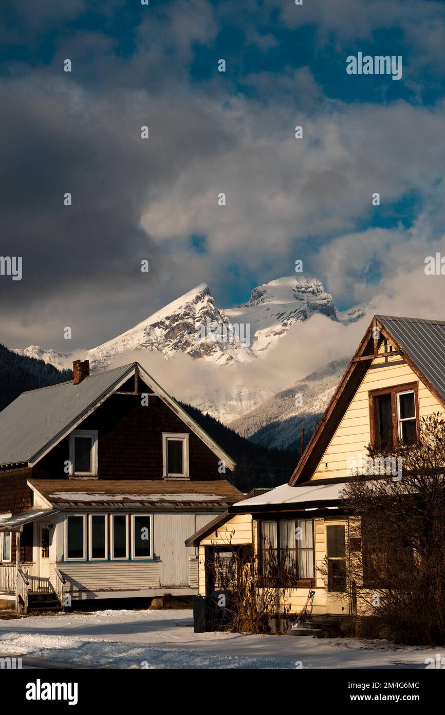 Portrait view of the Three Sisters mountain range, taken from Fernie ...