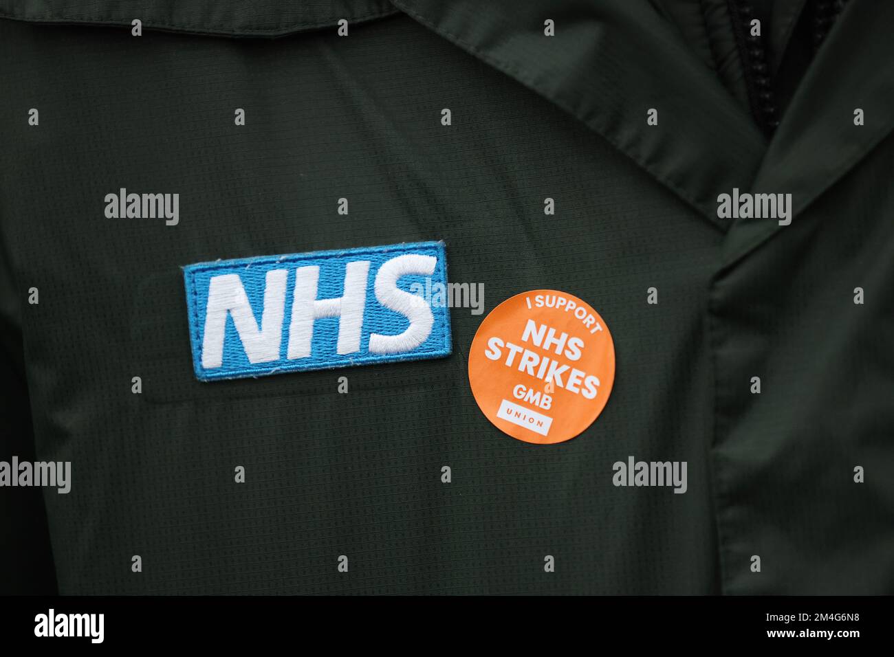 Brighton, UK. 21st Dec, 2022. GMB sticker on the uniform of a Ambulance ...