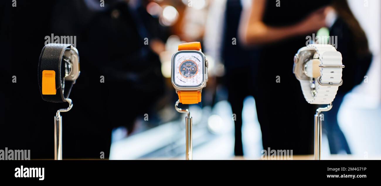 Paris, France - Oct 28, 2022: Hero object of three new Apple Watch ...