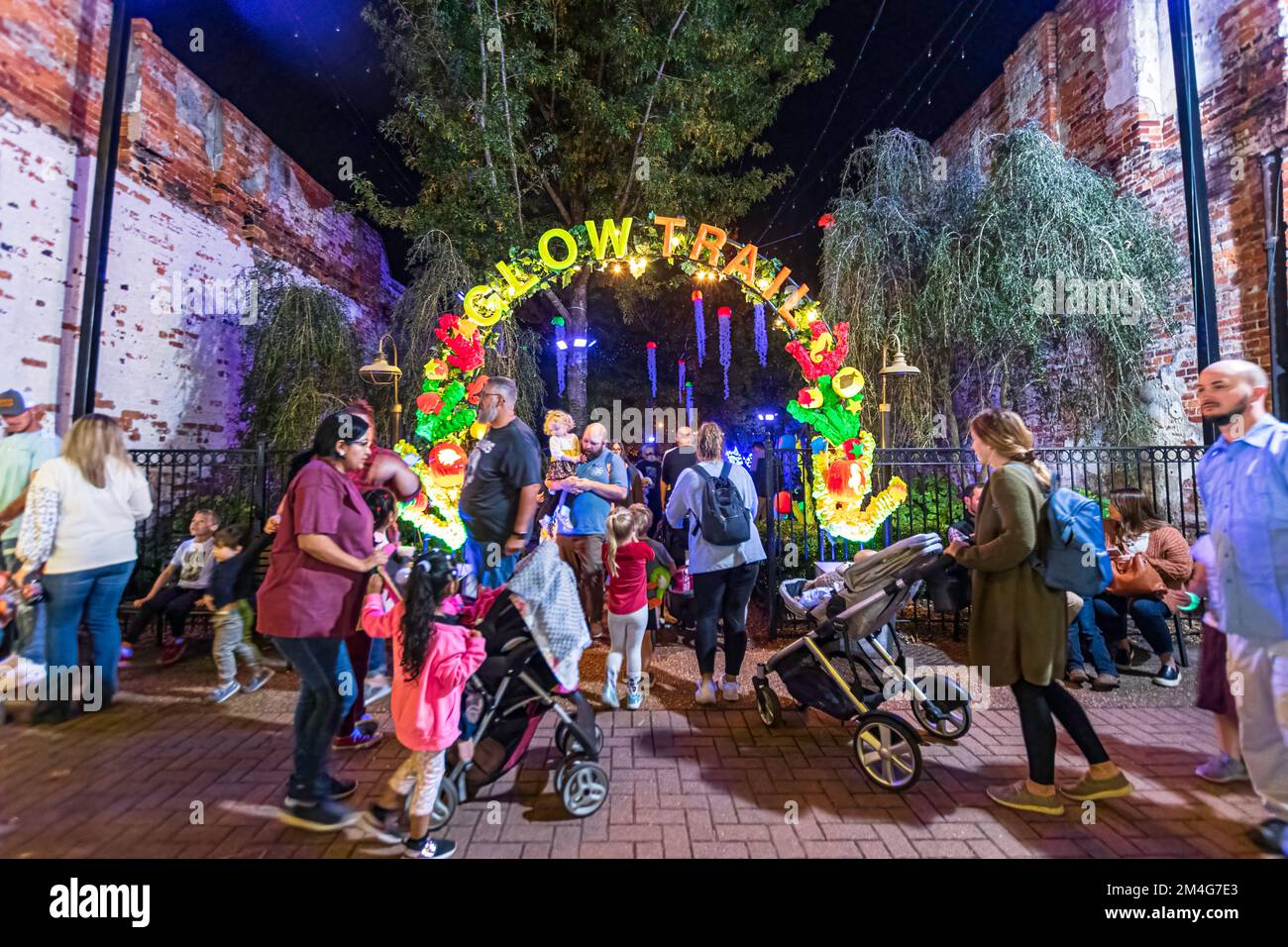 Prattville, Alabama, USA-Oct. 28, 2022: Crowd of people entering and ...