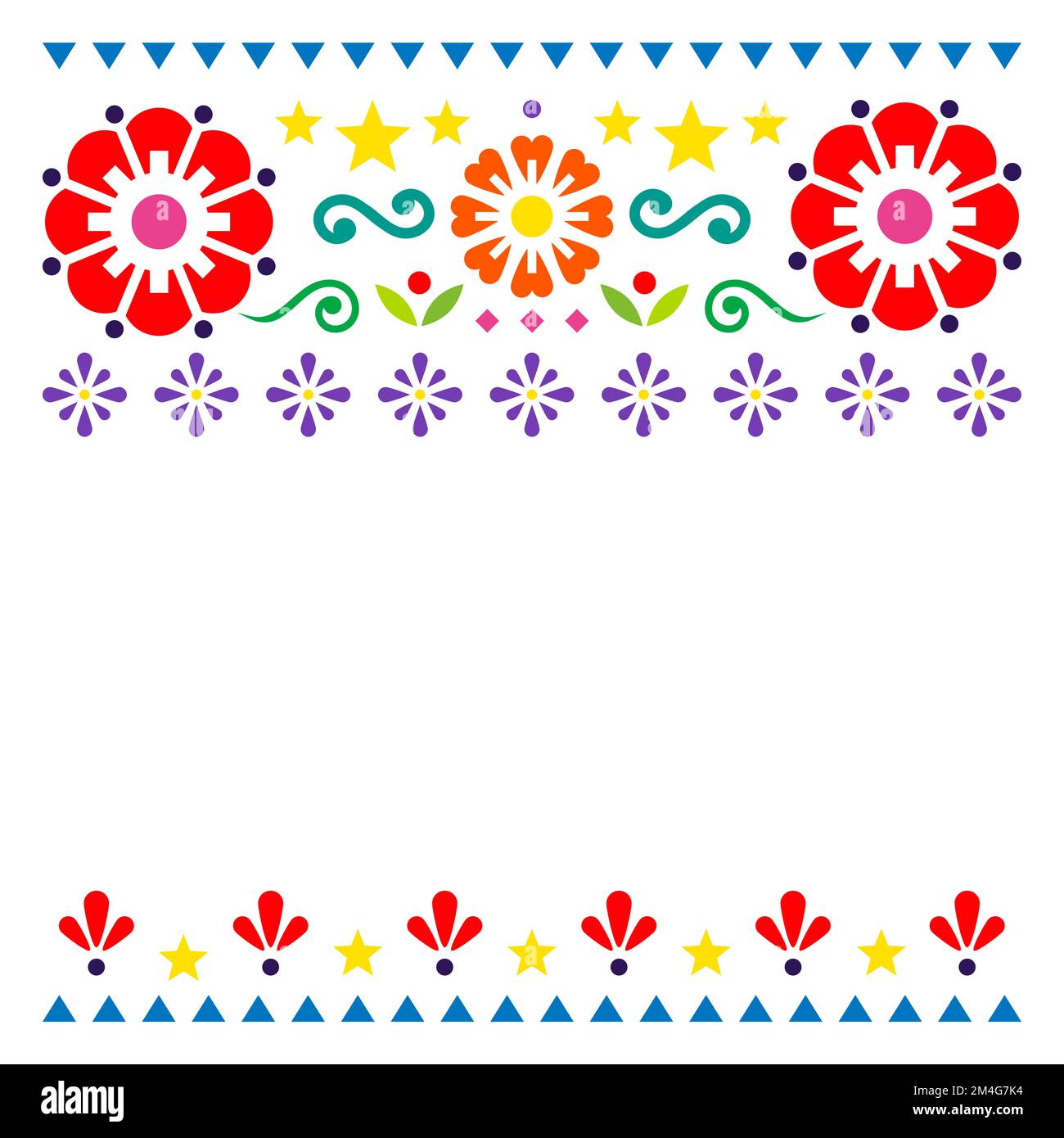 Mexican flowers pattern, retro folk art style vector greeting card or ...
