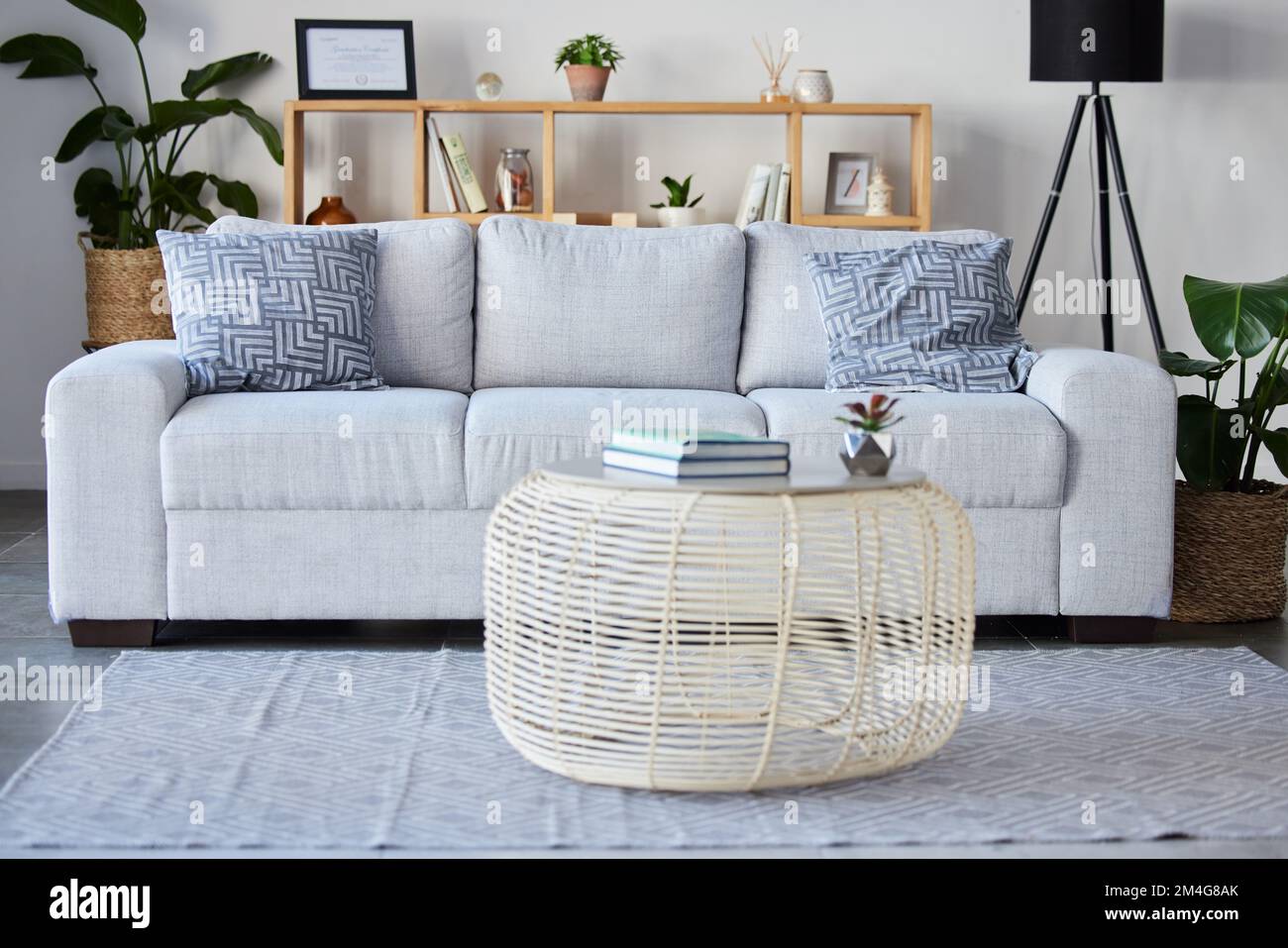 Background of empty living room, lounge and sofa, couch and cozy space ...