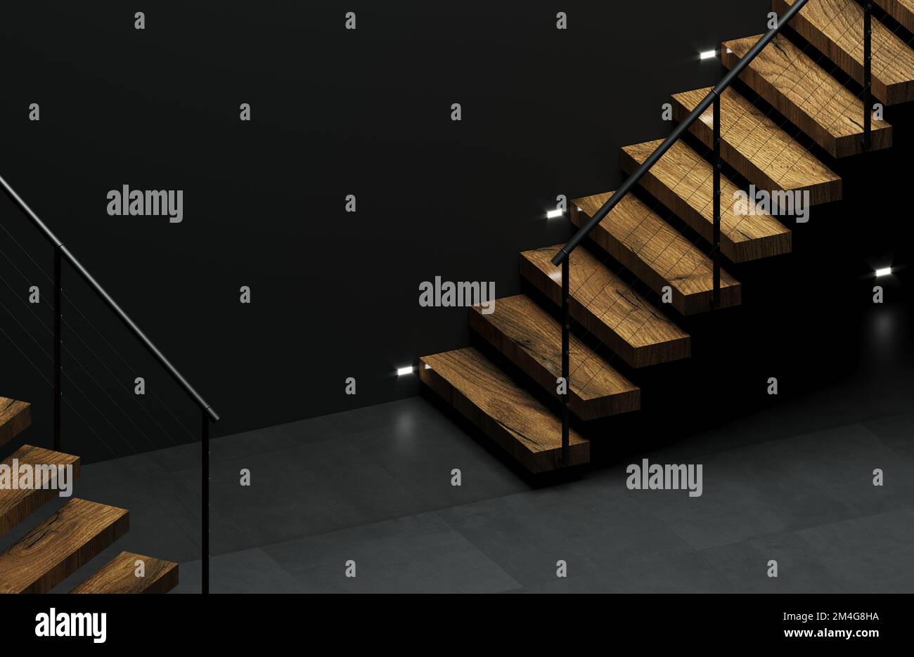 Modern staircase with metal railings in interior Stock Photo - Alamy
