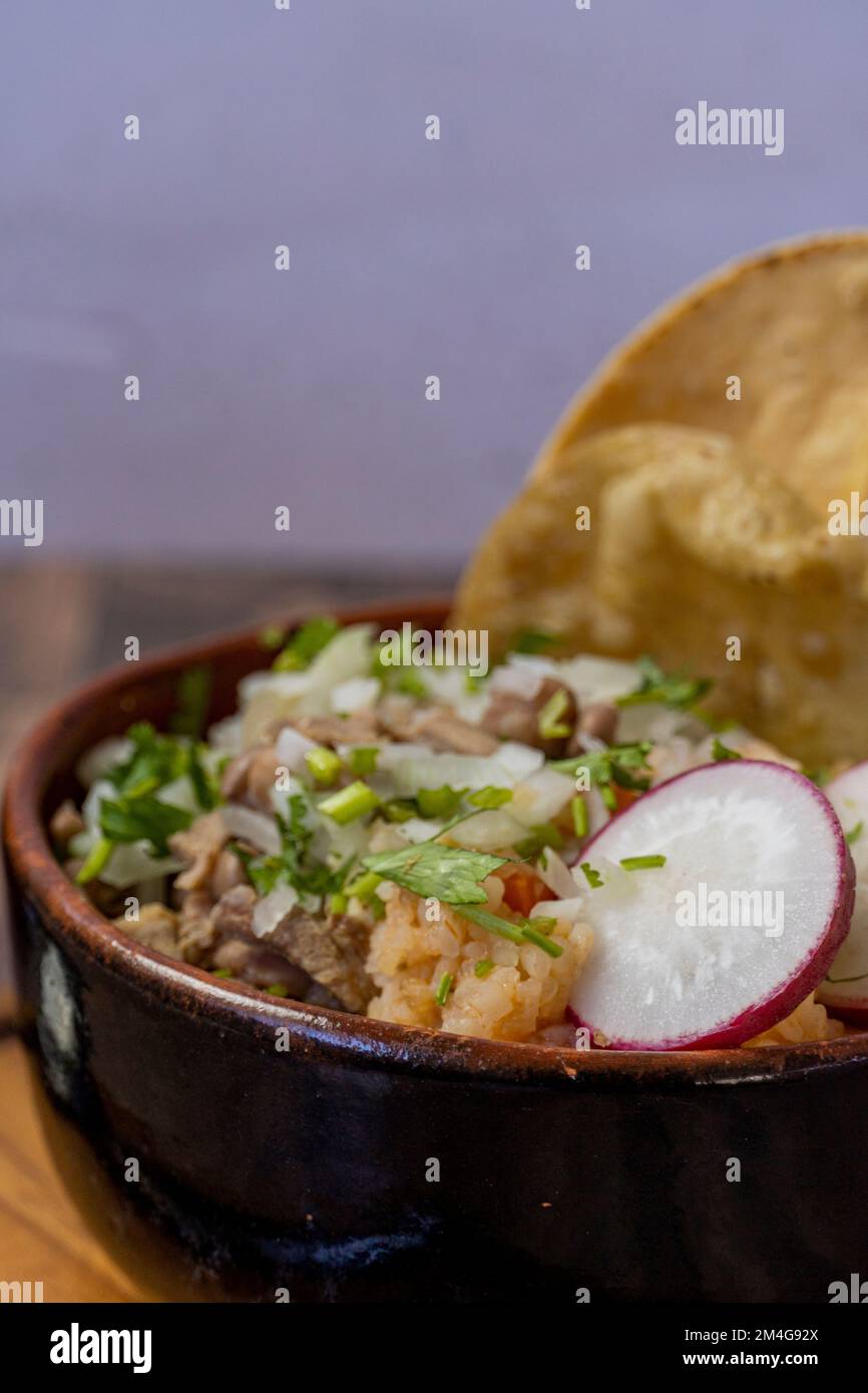 mexican food meat bowl, with meat juice cilantro and onion on the cover ...