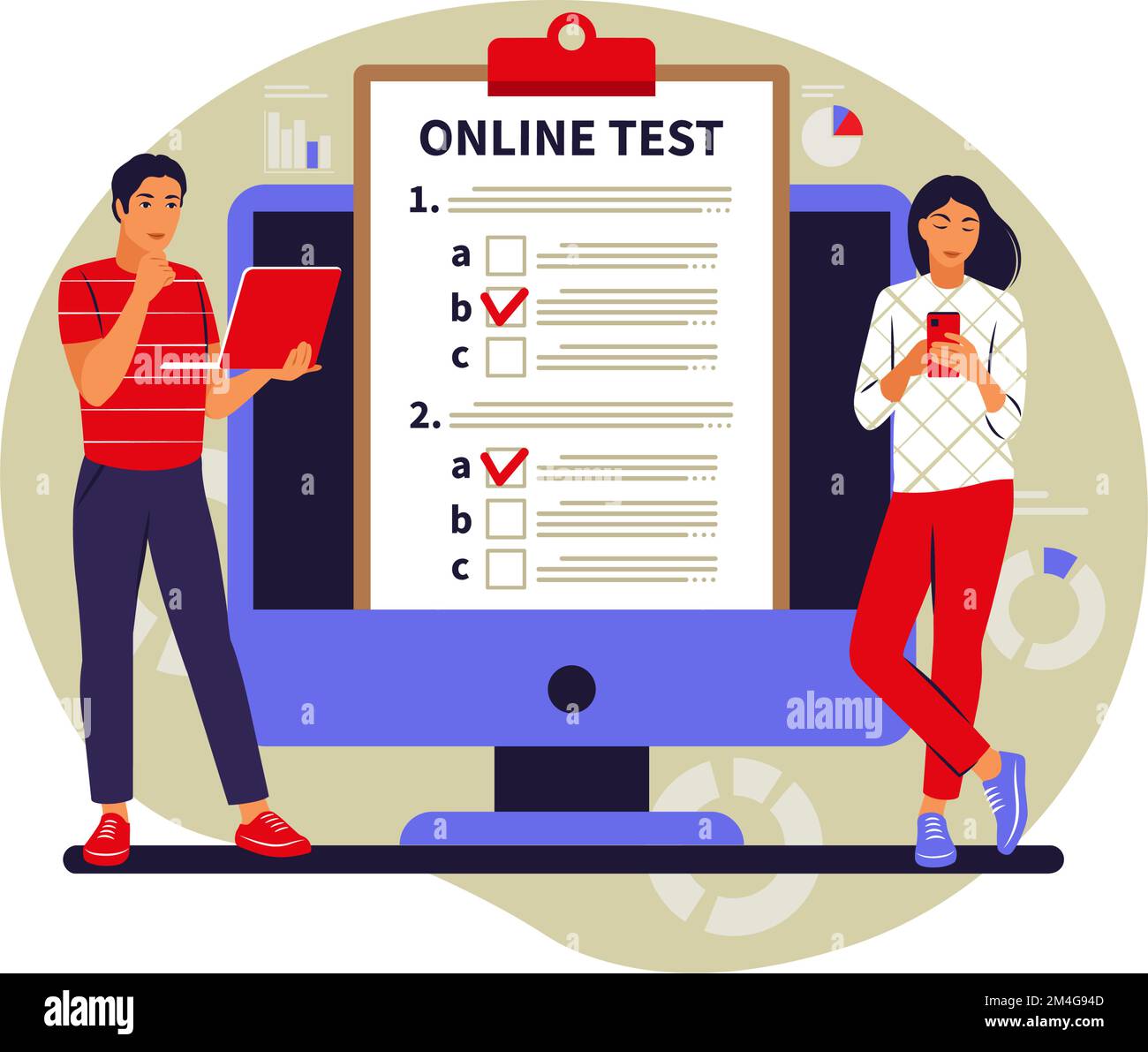 Concept online testing, e-learning, examination on computer or phone ...