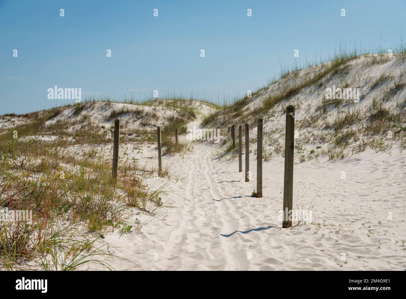 Pathway with wooden posts barrier from sand dunes at Destin, Florida ...