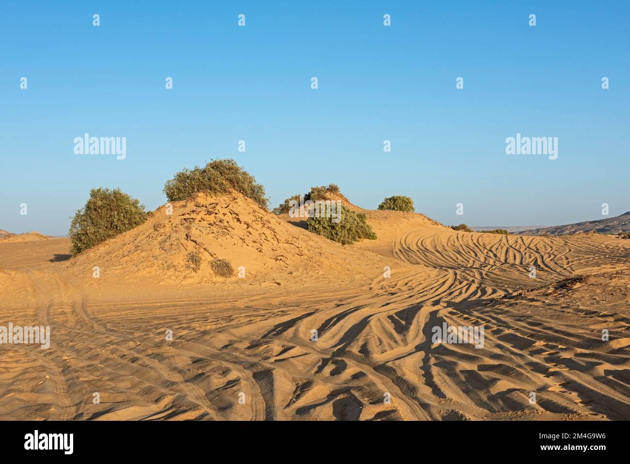 Landscape scenic view of desolate barren western desert in Egypt with ...