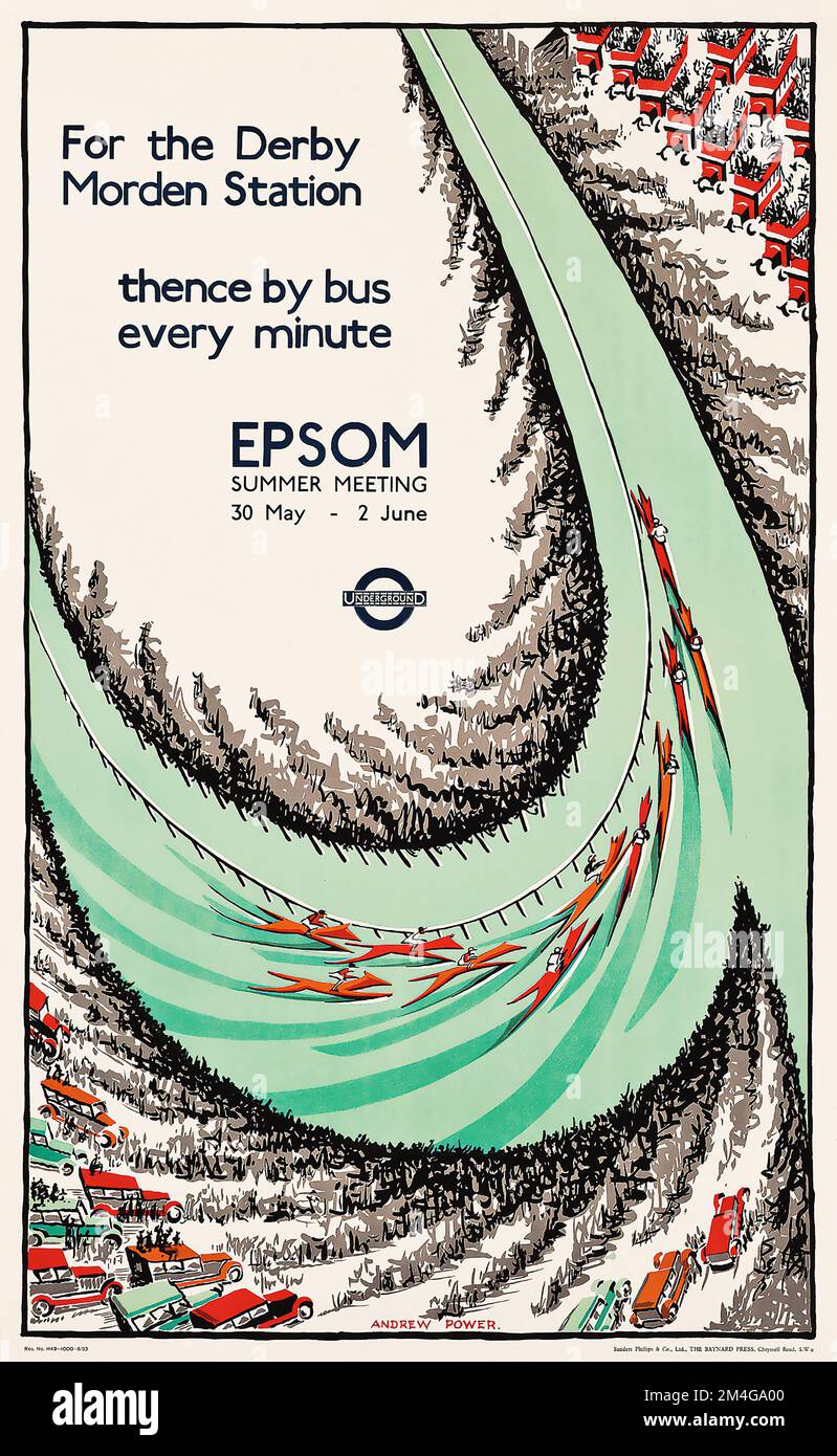 EPSOM SUMMER MEETING - 1933 - London Underground poster - Derby Morden ...