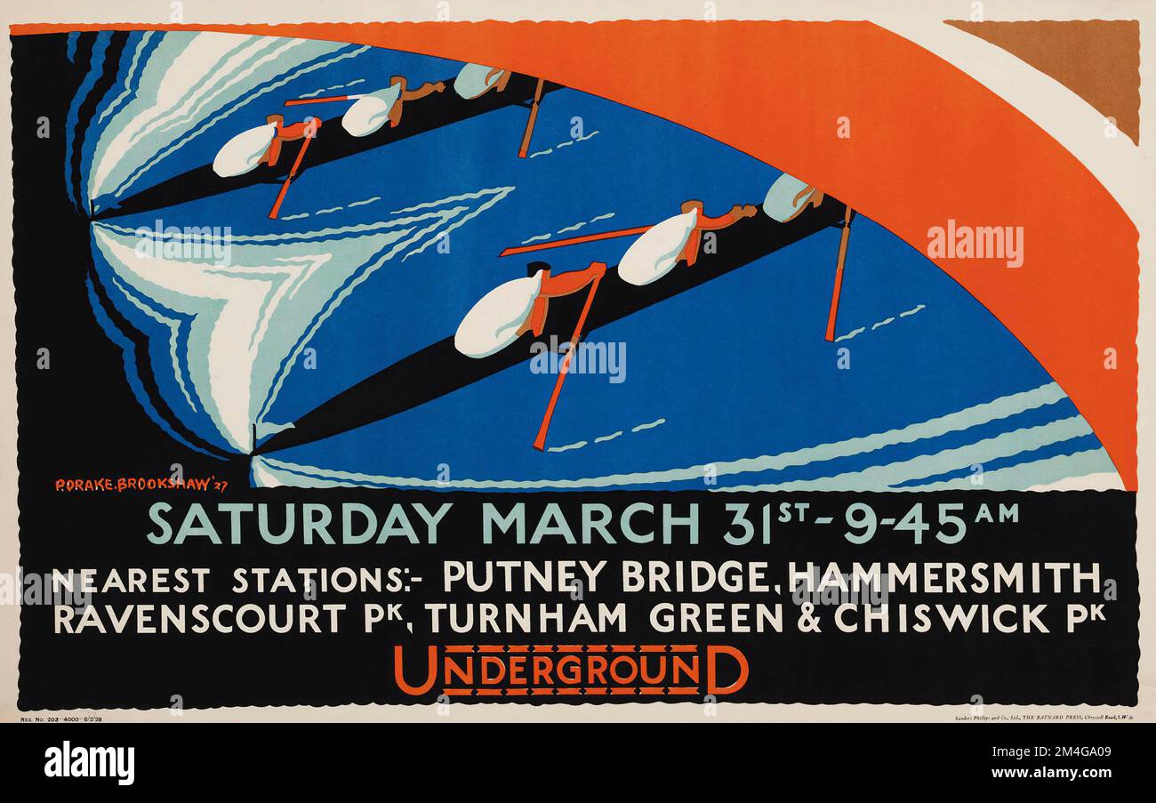 London Underground poster - Percy Drake Brookshaw artwork - Boat Race ...
