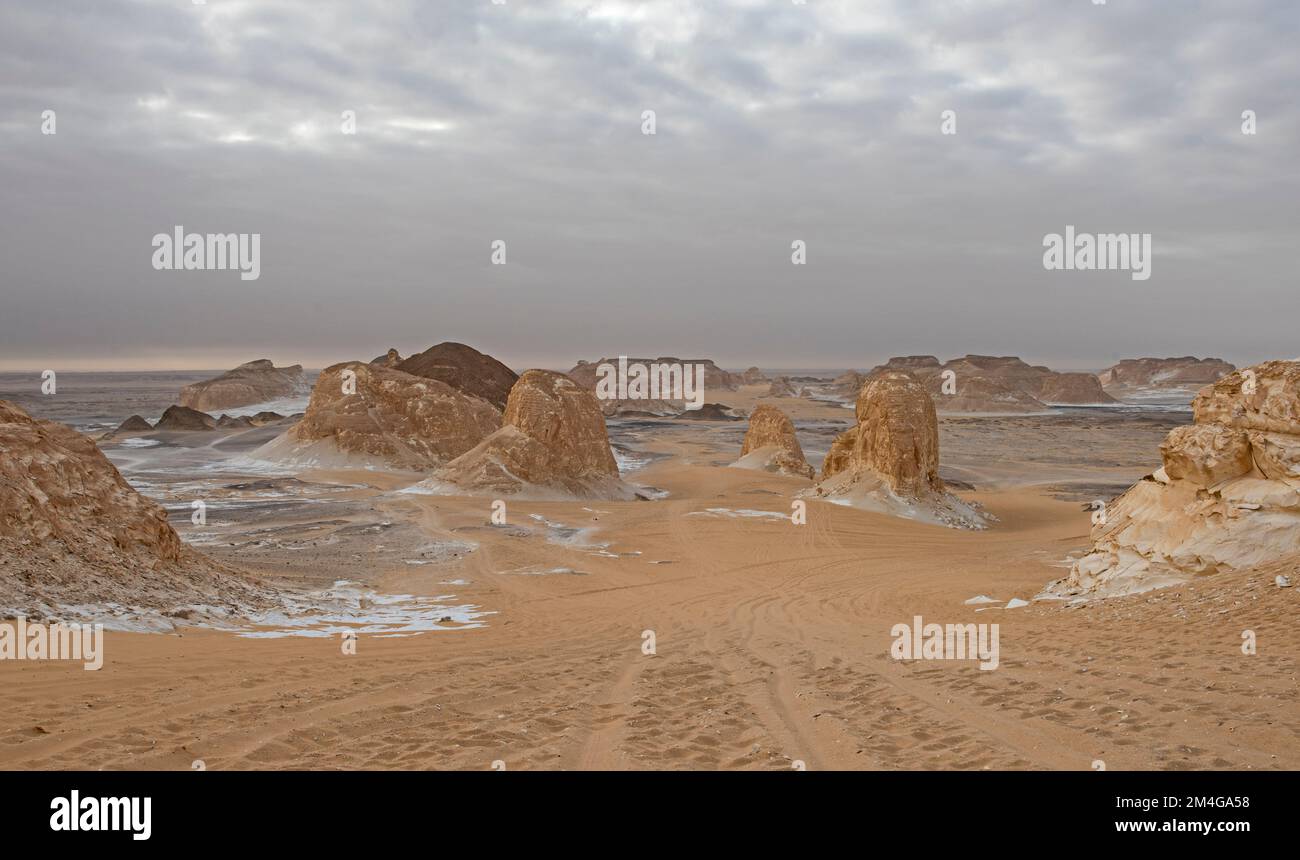 Landscape scenic view of desolate barren western desert in Egypt Valley ...