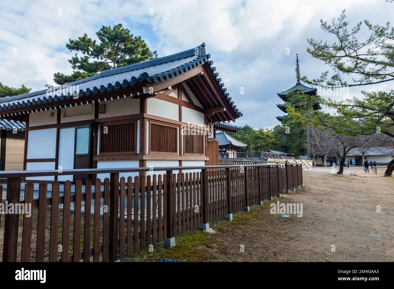 Nara, Japan - January 5, 2020. Detail of a historic temple in Nara Park ...