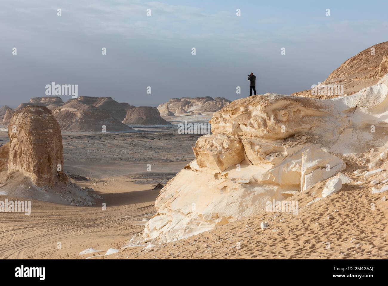 Landscape scenic view of desolate barren western desert in Egypt Valley ...