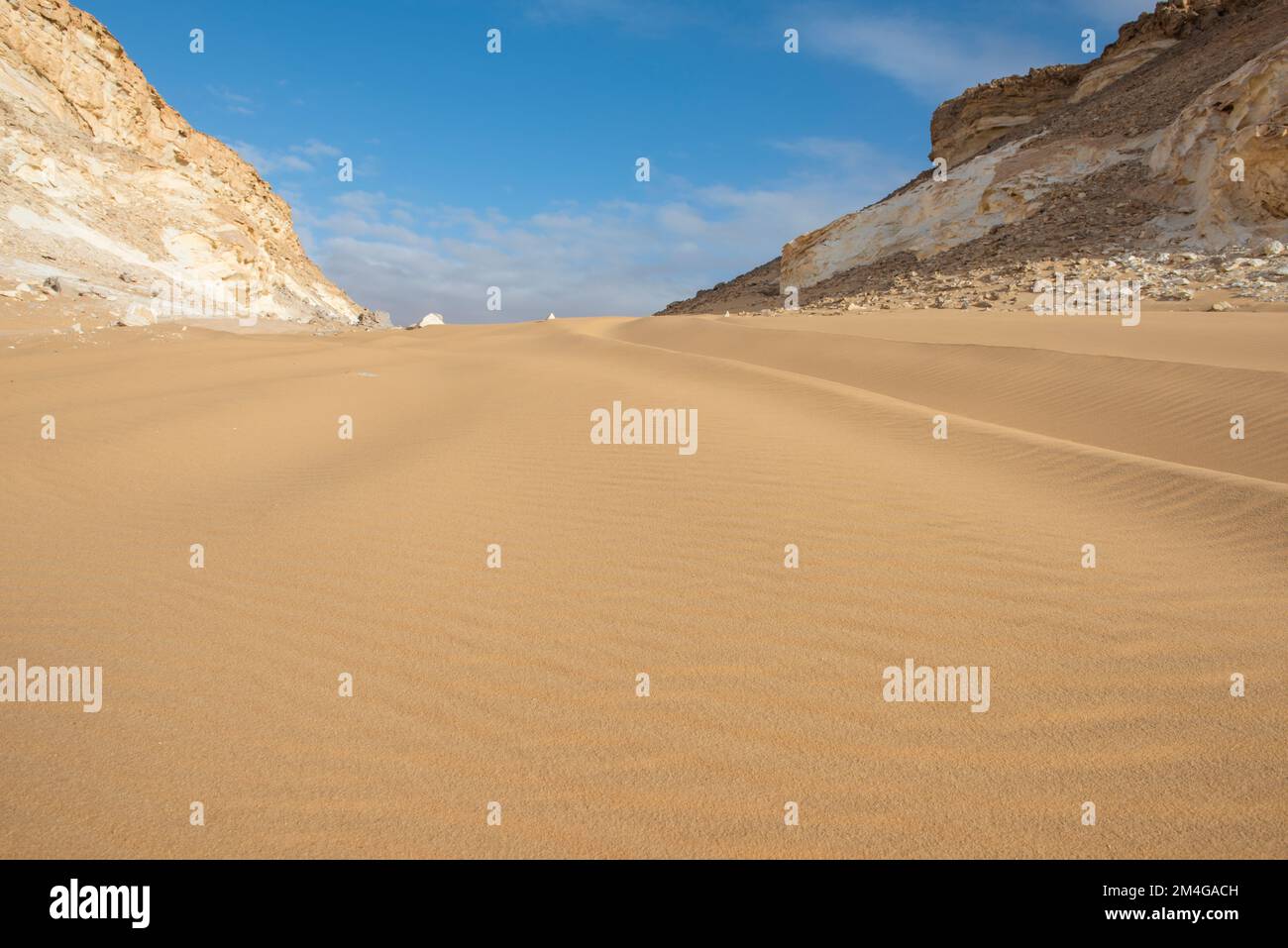 Landscape scenic view of desolate barren western desert in Egypt with ...