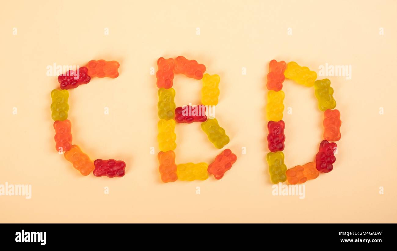 CBD text from jelly edible candies with thc, recreational drugs Stock ...