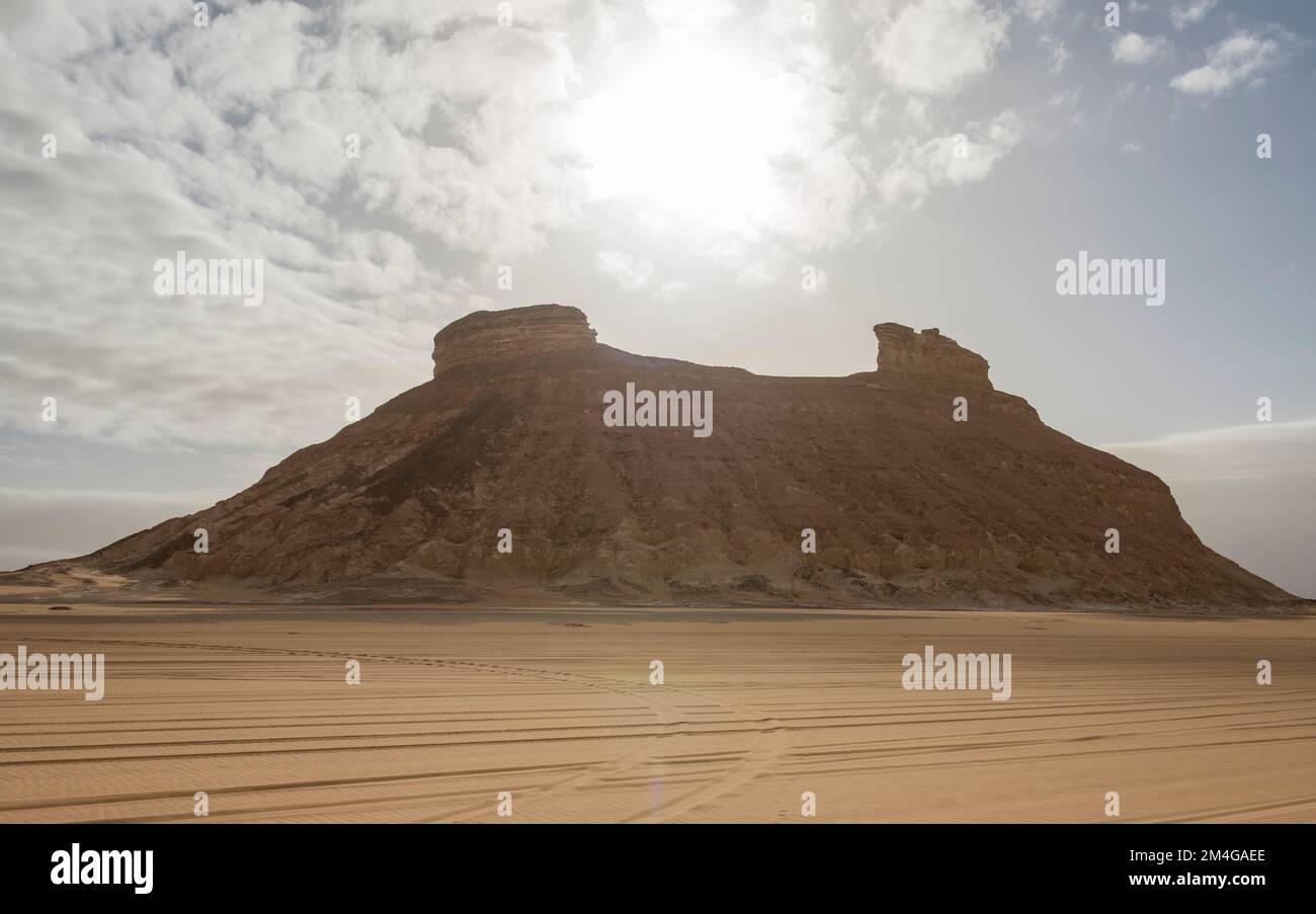 Landscape scenic view of desolate barren western desert in Egypt with ...