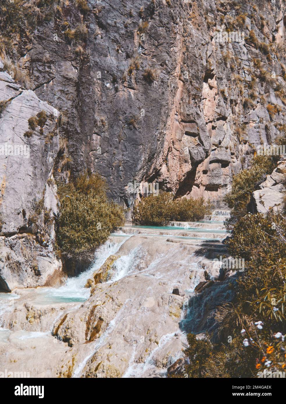 The bright blue colored natural pools of the Millpu Blue Lagoons ...