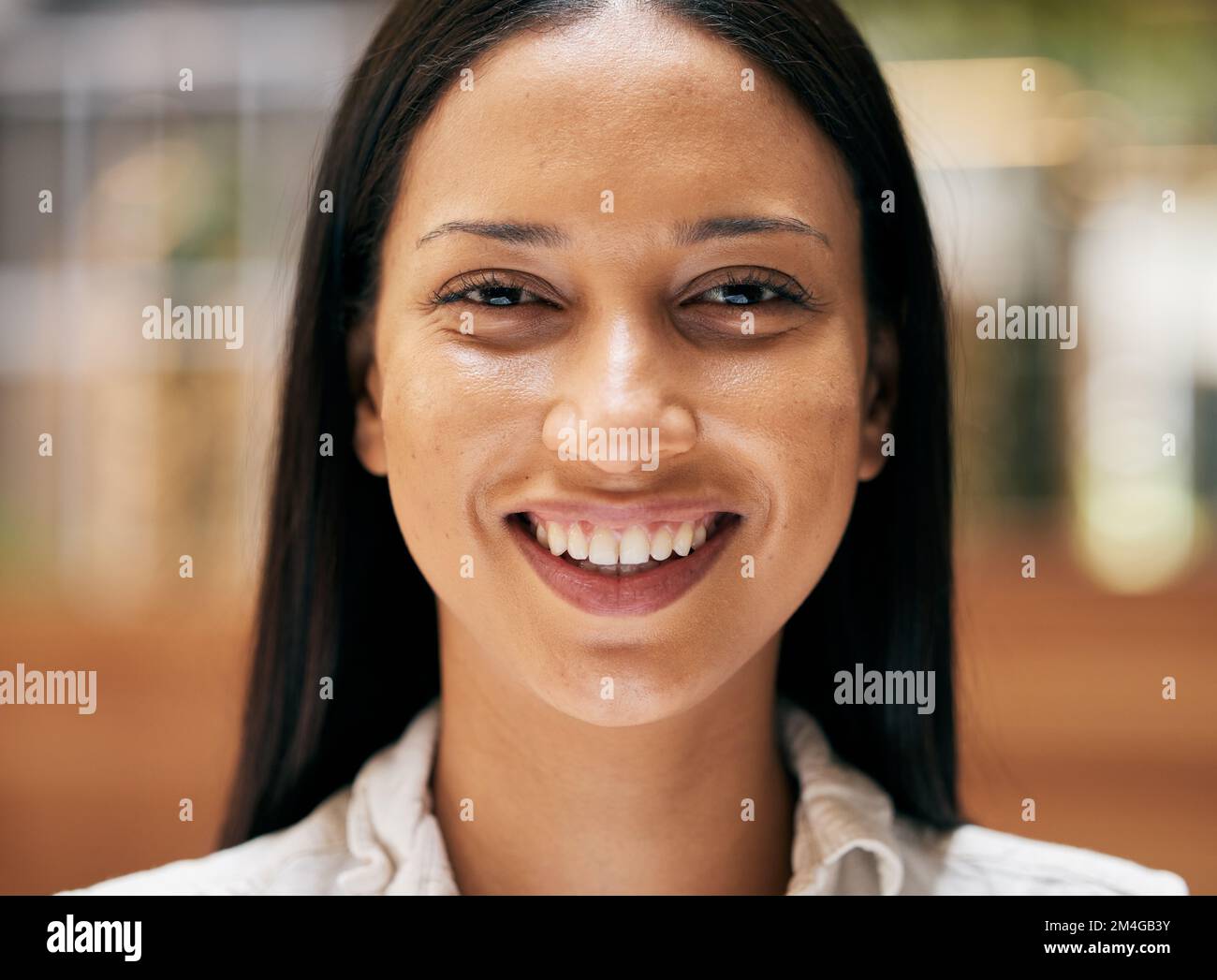 Face, business woman and smile with success, career satisfaction with ...