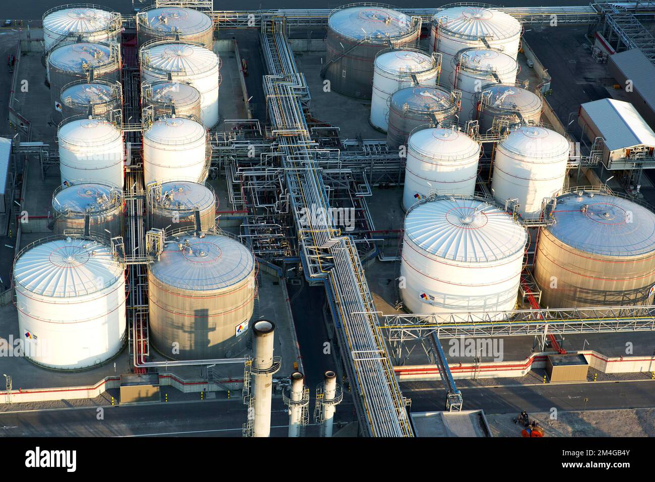 oil tanks in the port of Antwerp, aerial view, Belgium, Antwerp Stock ...