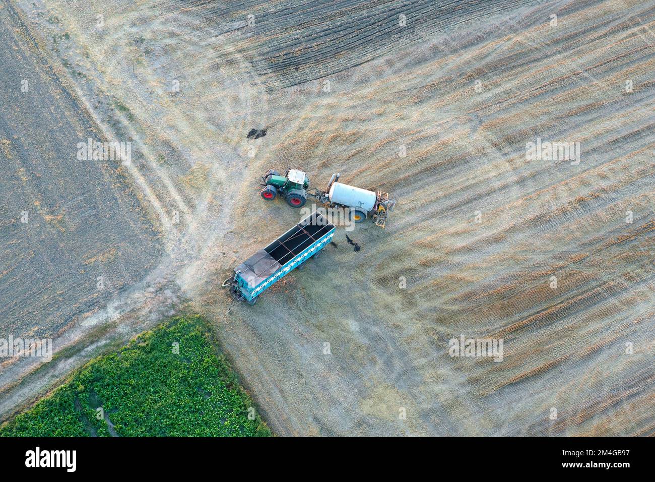 agricultural engines in a field, aerial view, Belgium, Antwerp ...