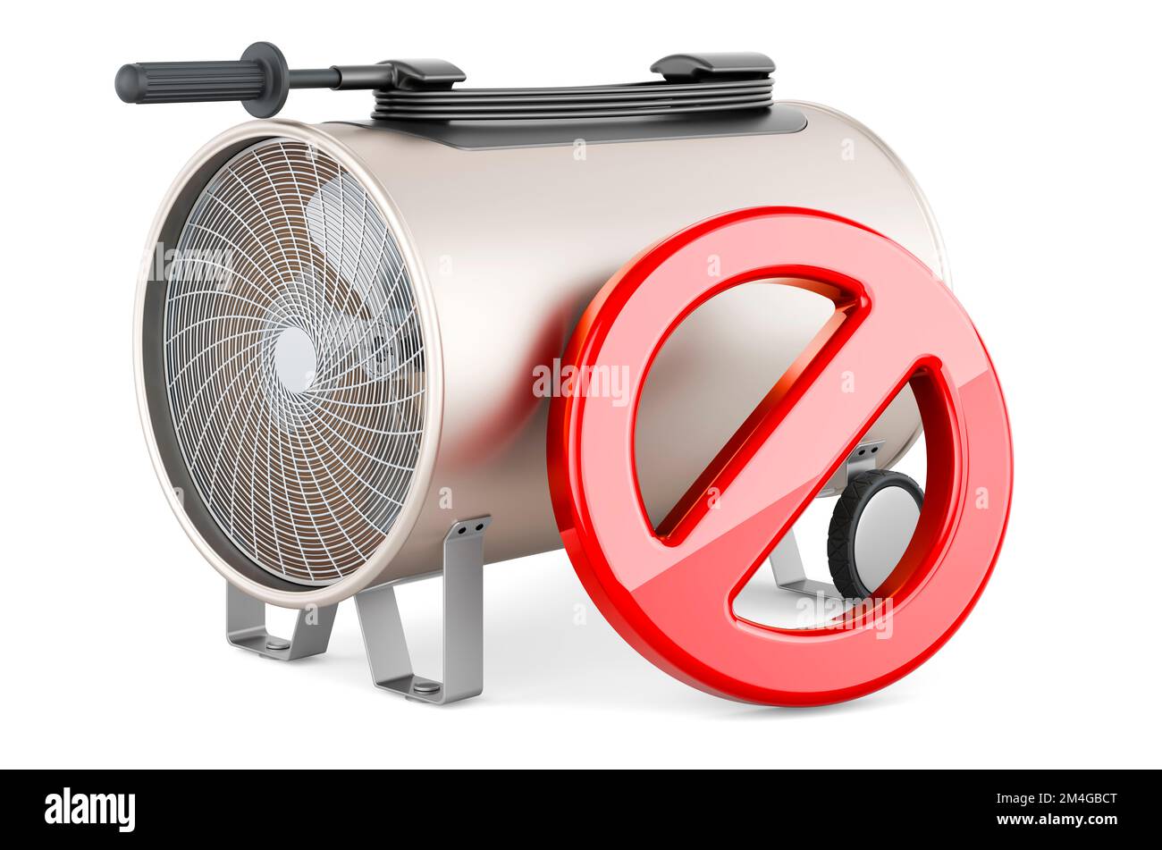 Blower heater with forbidden symbol, 3D rendering isolated on white ...