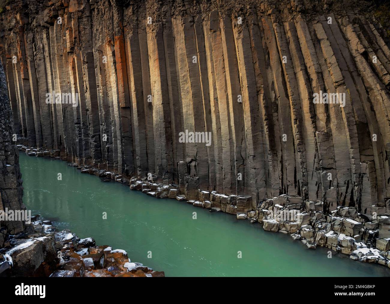 basalt pillars dominate the Studlagil canyon, Iceland, Joekuldalur ...