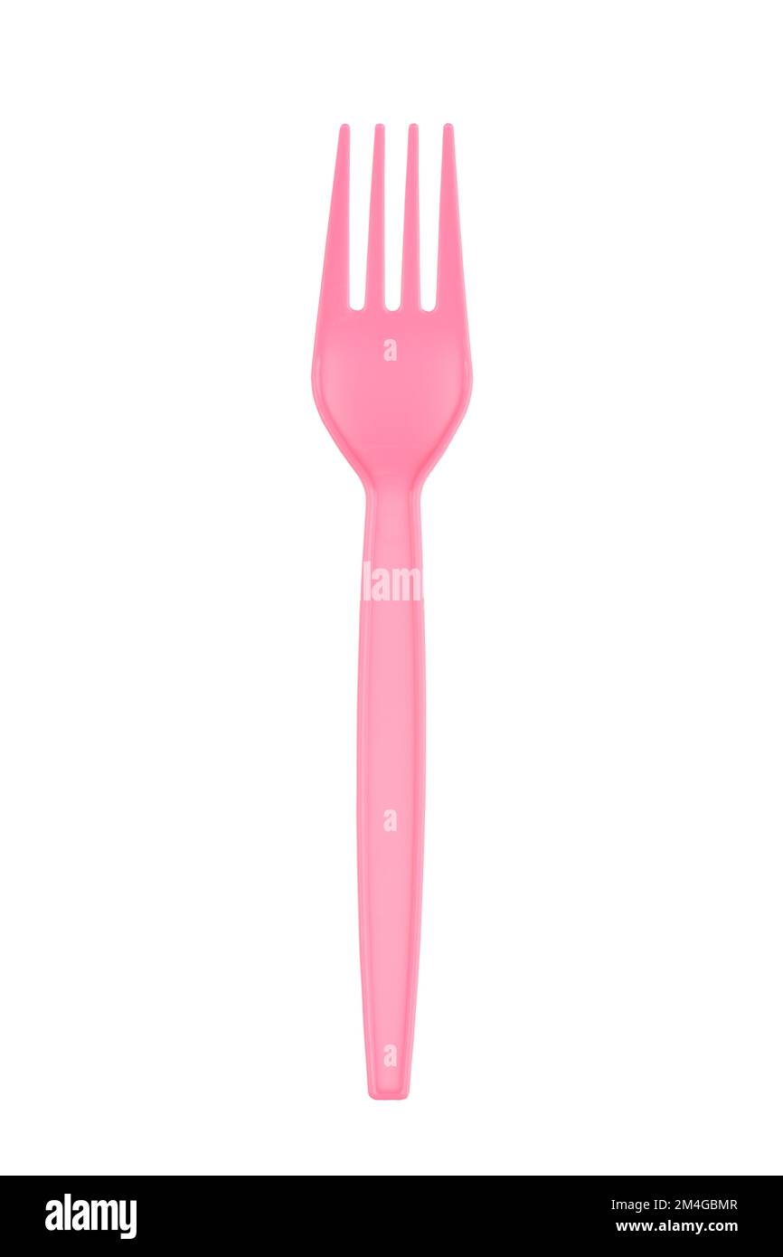 Close up of a colorful plastic Pink Fork isolated on a white background ...