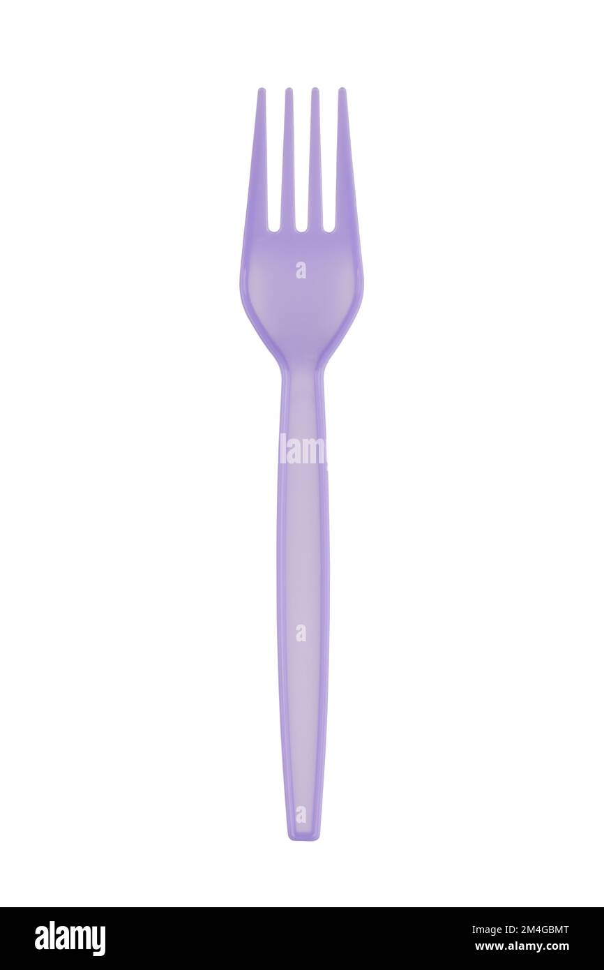 Close up of a colorful plastic Purple Fork isolated on a white ...