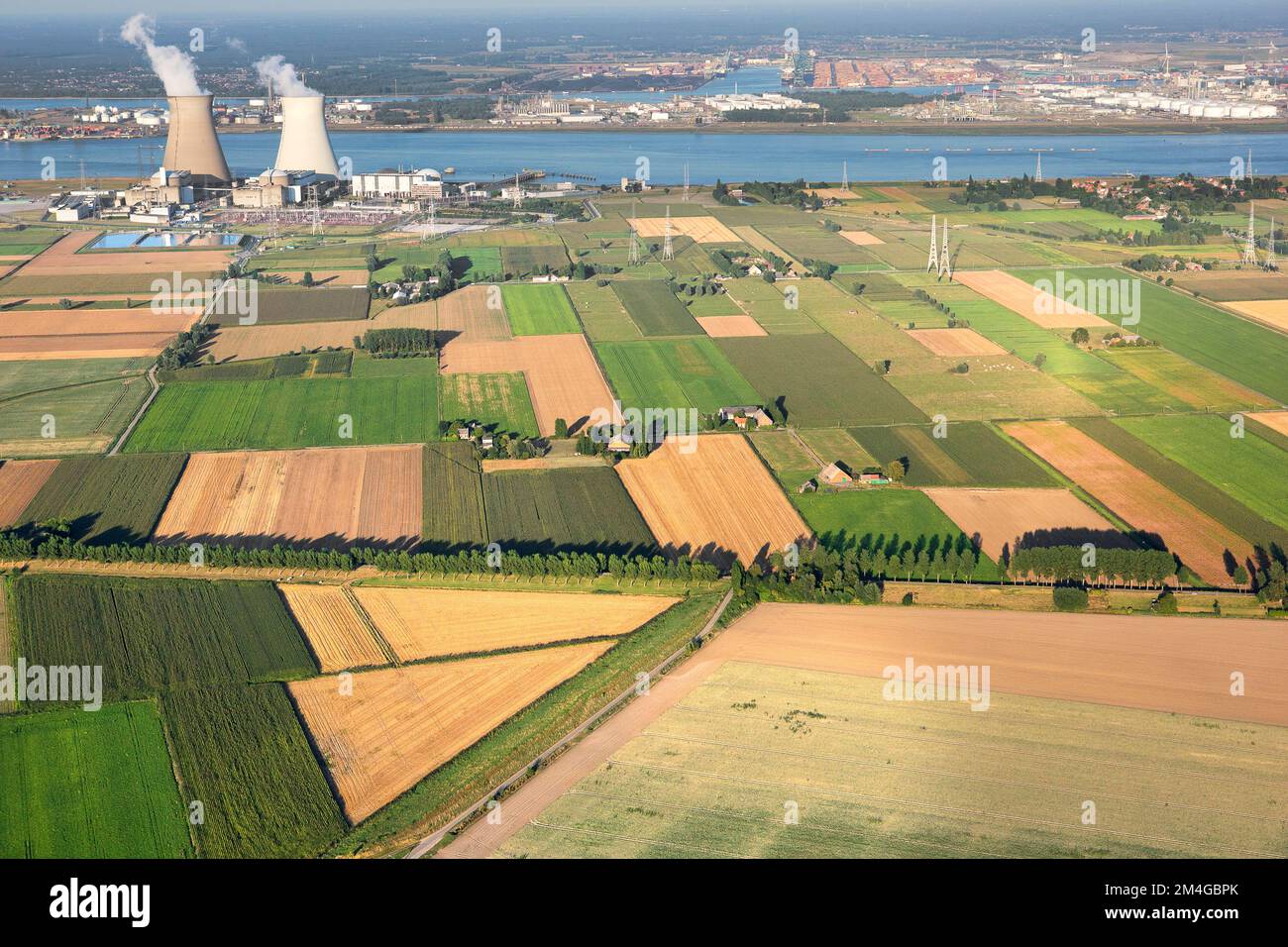 Doel nuclear power plant, aerial view, Belgium, Antwerp, Linkeroever ...