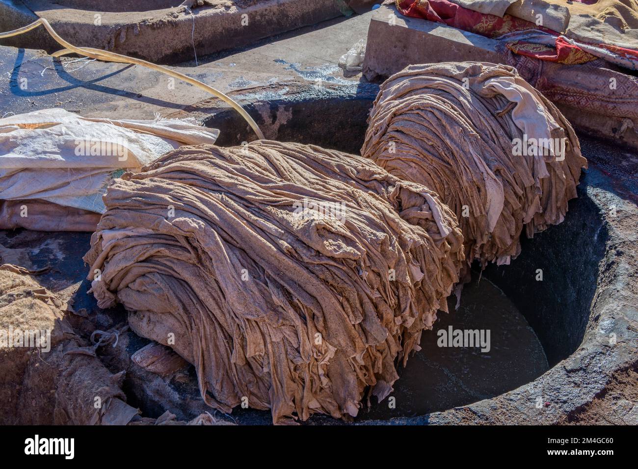 The tanneries in the outskirts of Marrakech. Murdered animals are ...