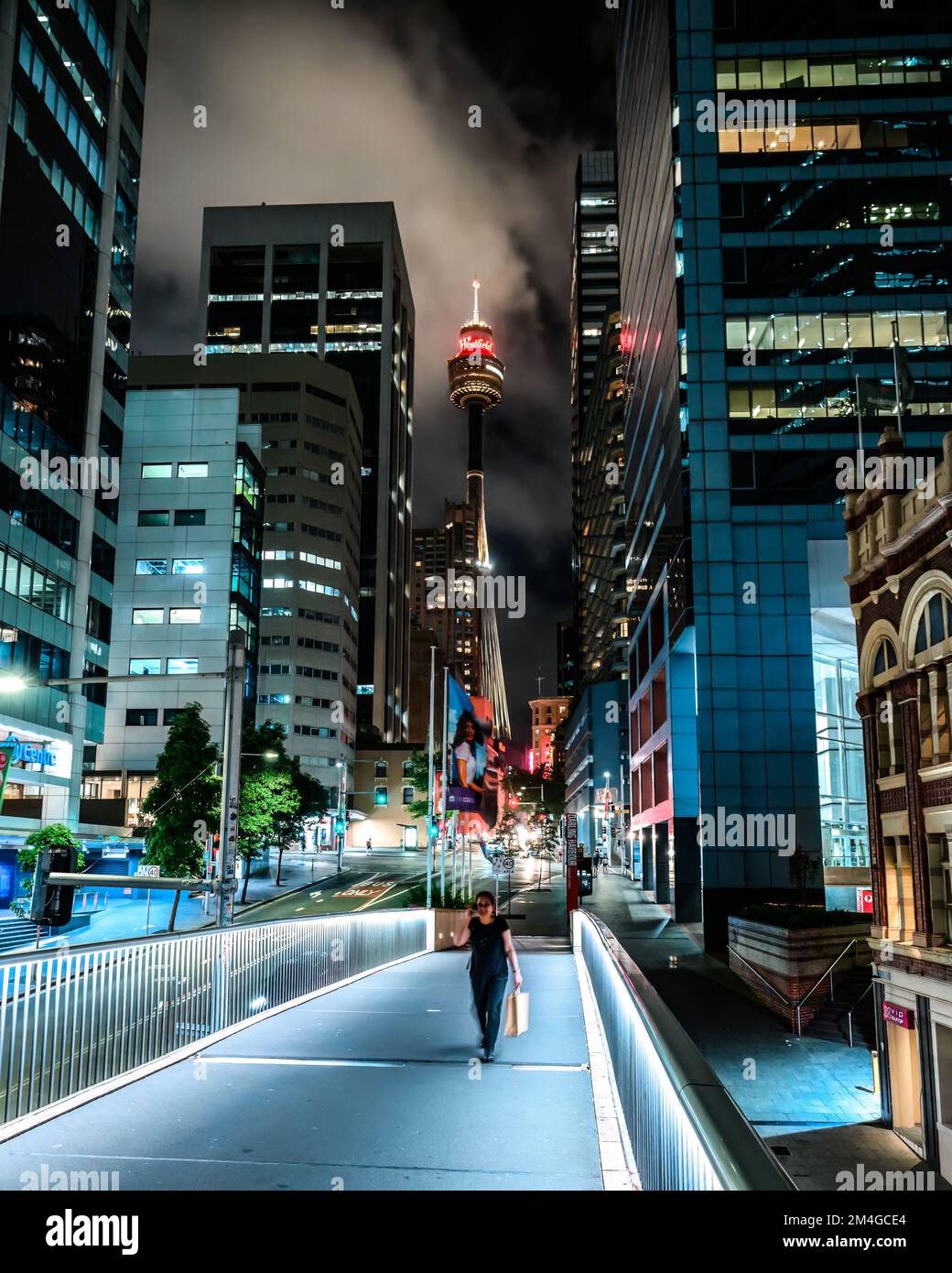 Westfield tower as viewed from Darling Harbour on a busy weekend night ...