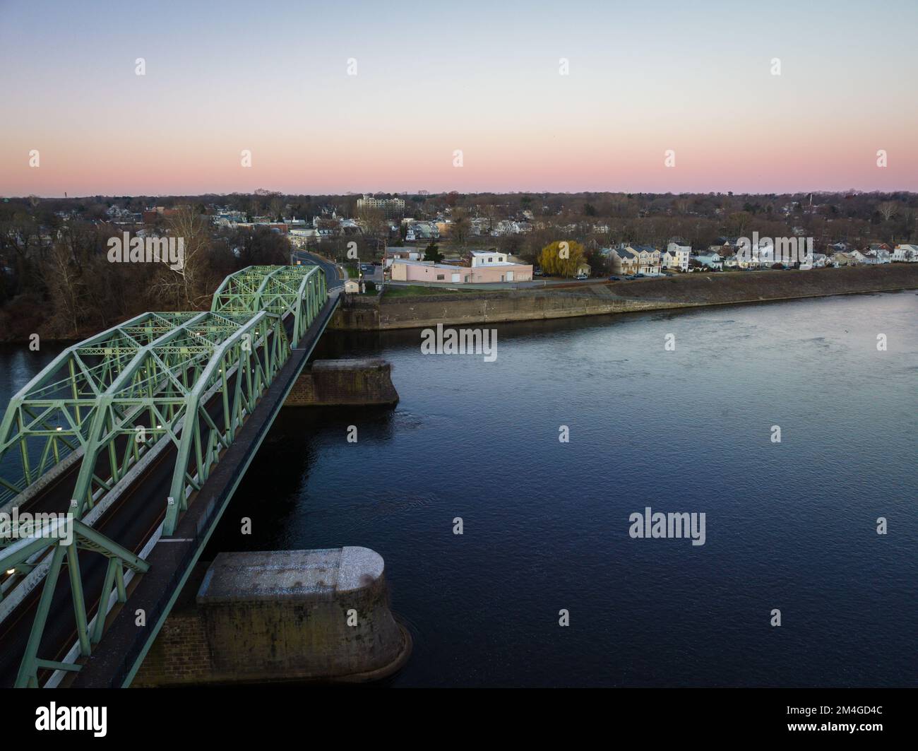 An aerial of the Lower Trenton highway bridge over the Delaware river ...